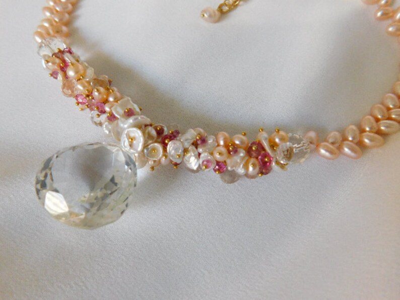 Rock Crystal Statement Necklace Pearl Necklace Pink Pearls - Etsy
