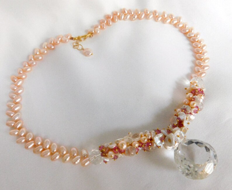 Rock Crystal Statement Necklace Pearl Necklace Pink Pearls - Etsy