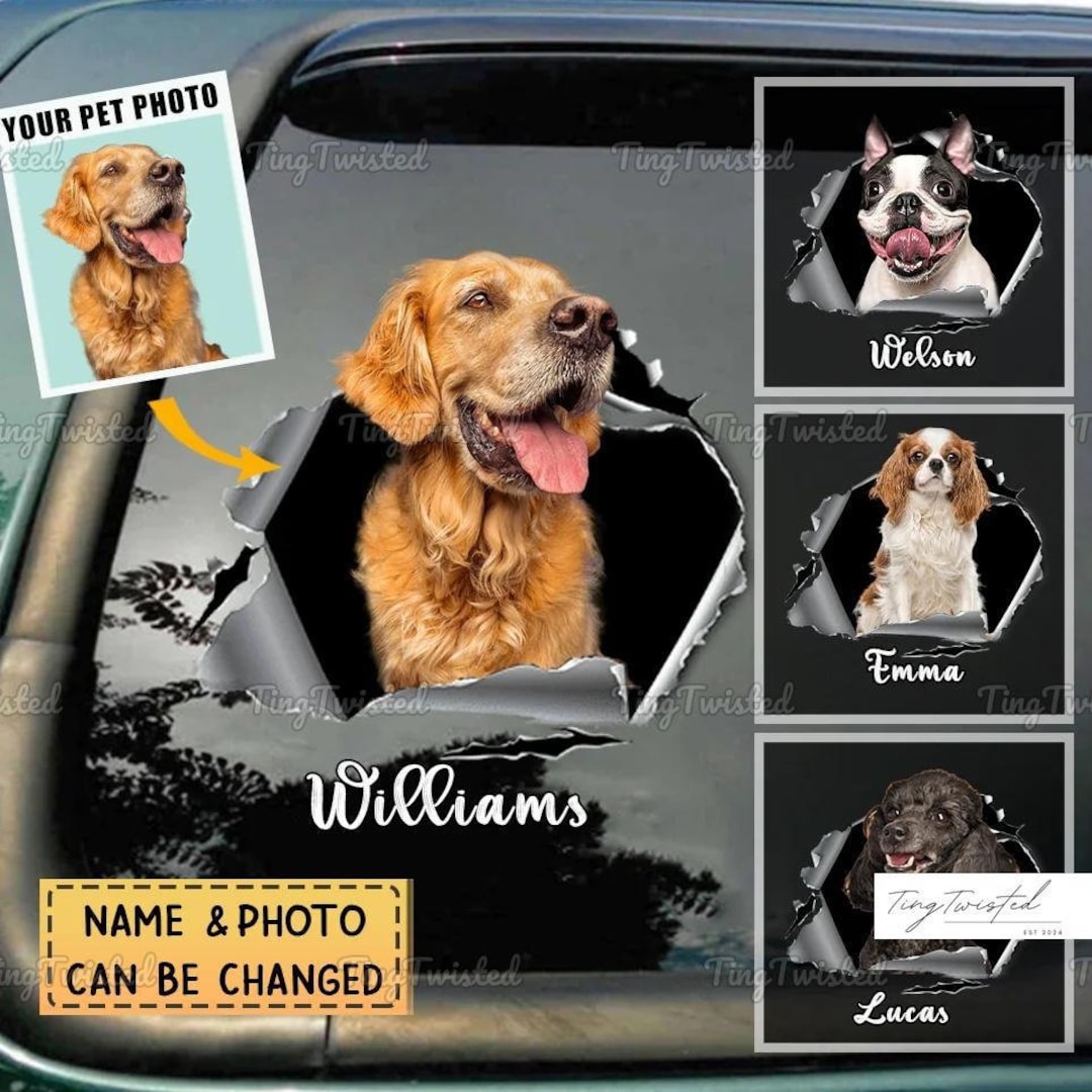 Custom Pets Photo Car Decal, Personalized Dog Name Car Decal, Photo Dog ...