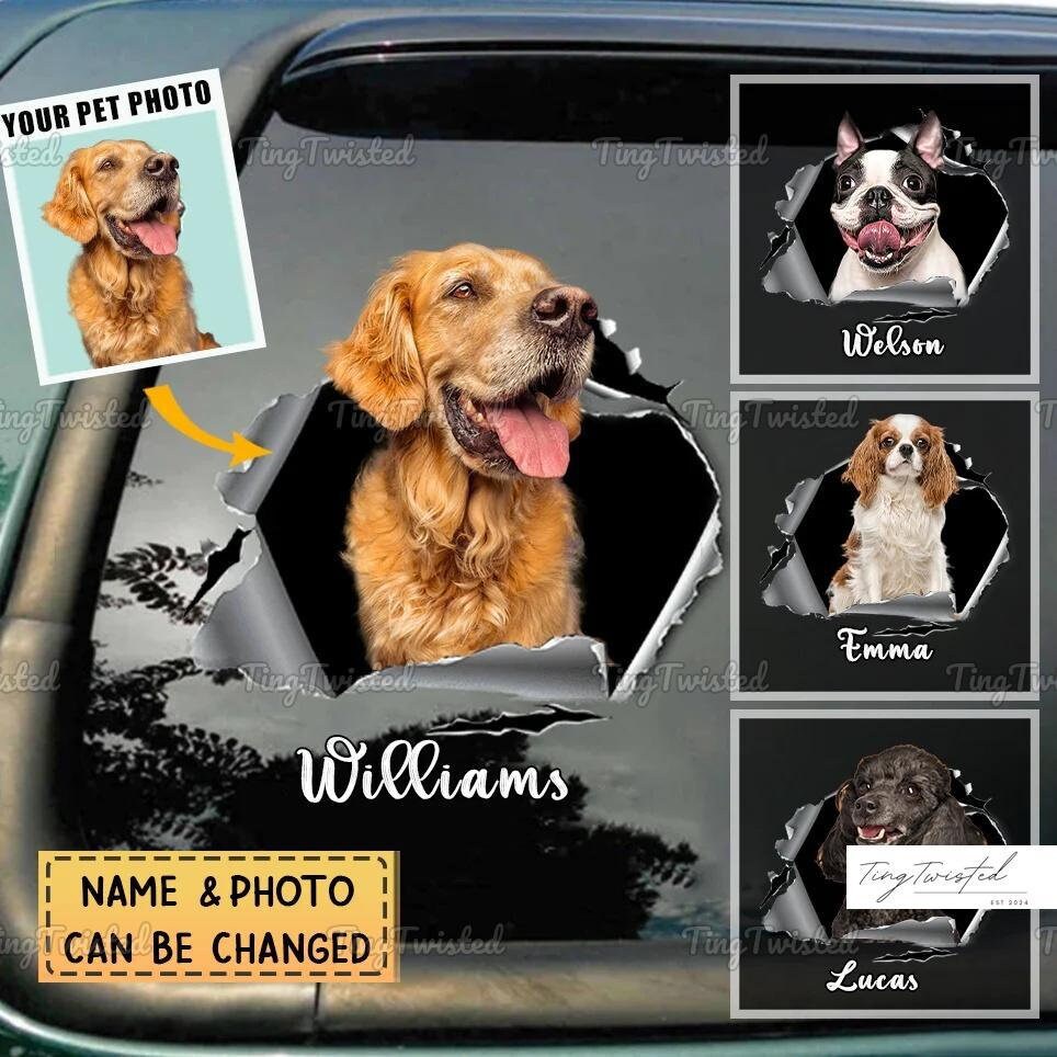 Custom Pets Photo Car Decal, Personalized Dog Name Car Decal, Photo Dog ...