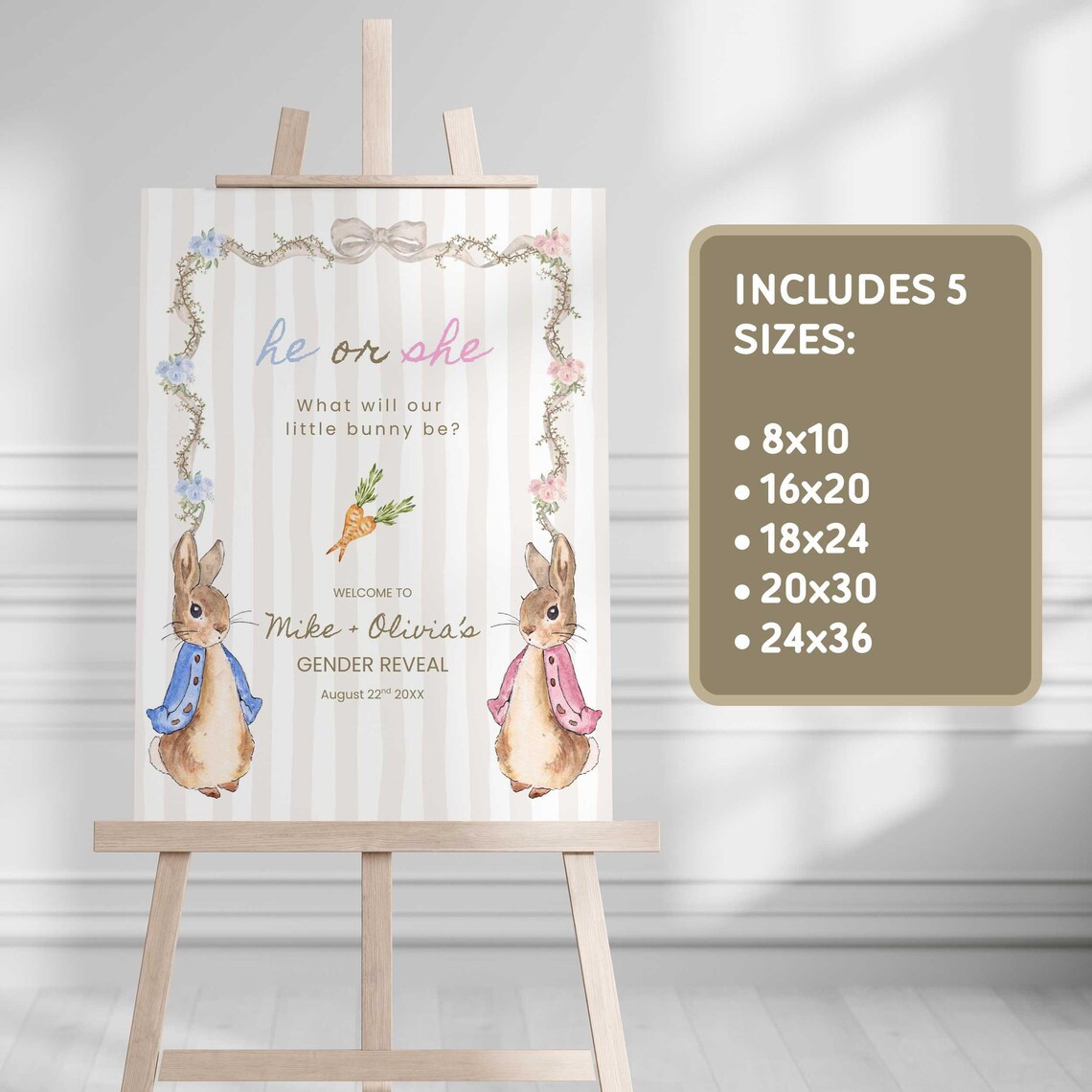Peter Rabbit Gender Reveal Welcome Sign, He or She Boy or Girl, Pink ...