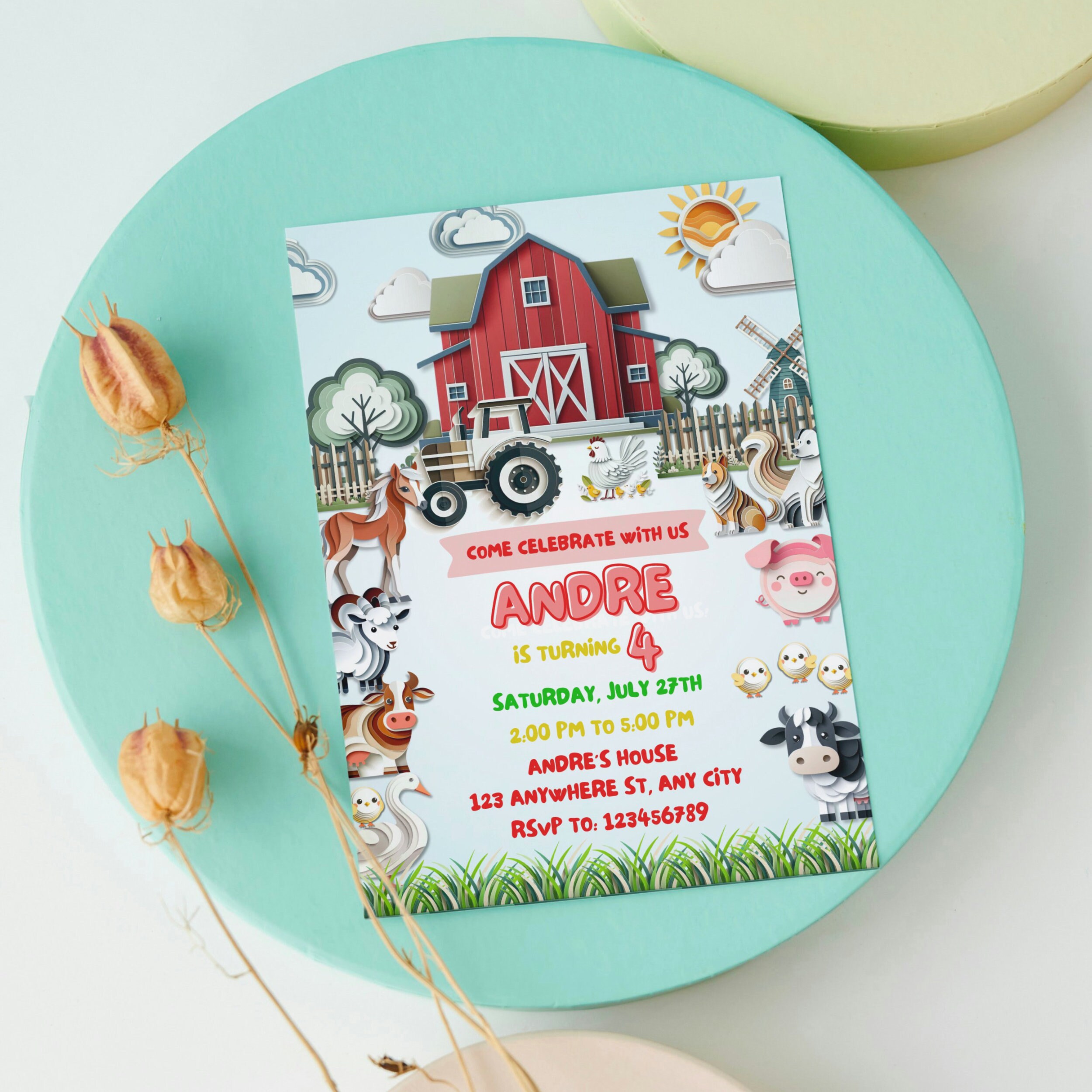 Editable Farm Birthday Invitation, Farm Animals Birthday Invite, Farm ...