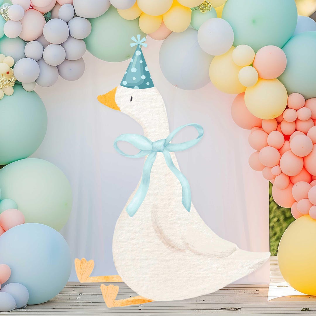 Printable One Silly Goose Big Decor Cutout, Goose With Blue Party Hat ...