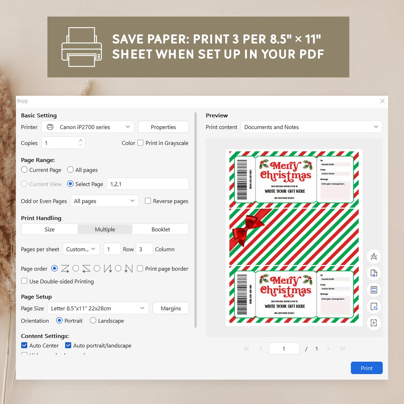 Christmas Gift Voucher Template, Editable Holiday Ticket (digital ...