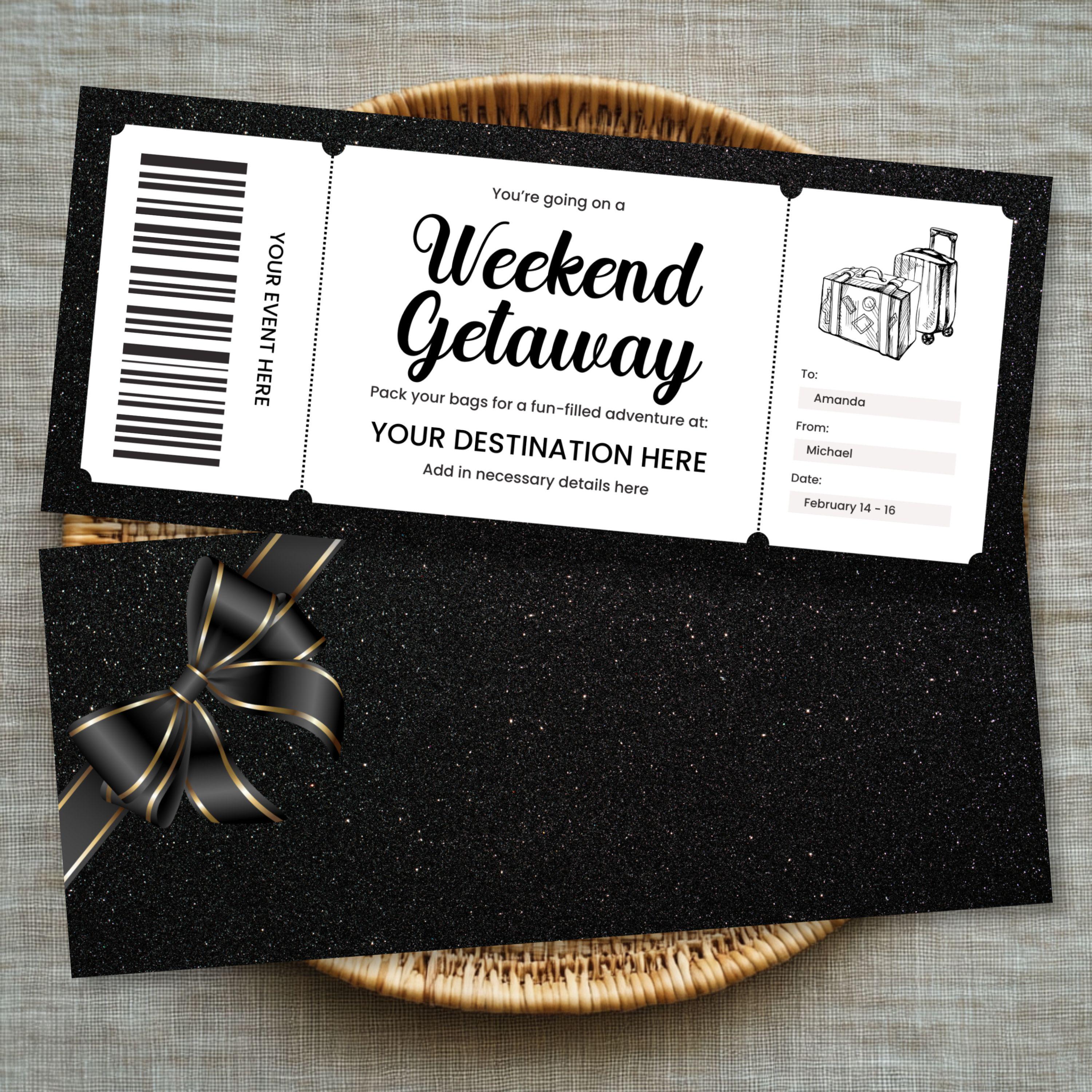 Editable Weekend Getaway Gift Voucher, Printable Weekend Away Surprise ...