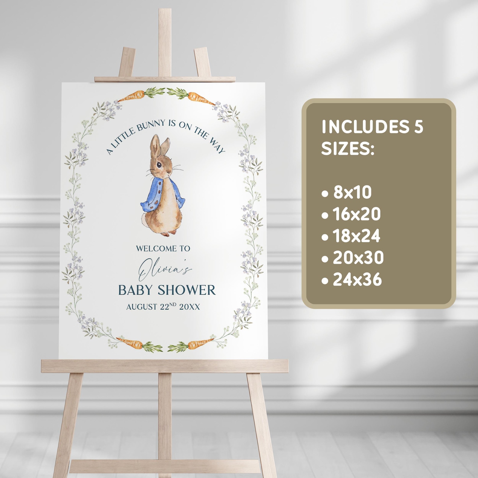 Peter Rabbit Baby Shower Welcome Sign Blue, A Little Bunny is on the ...
