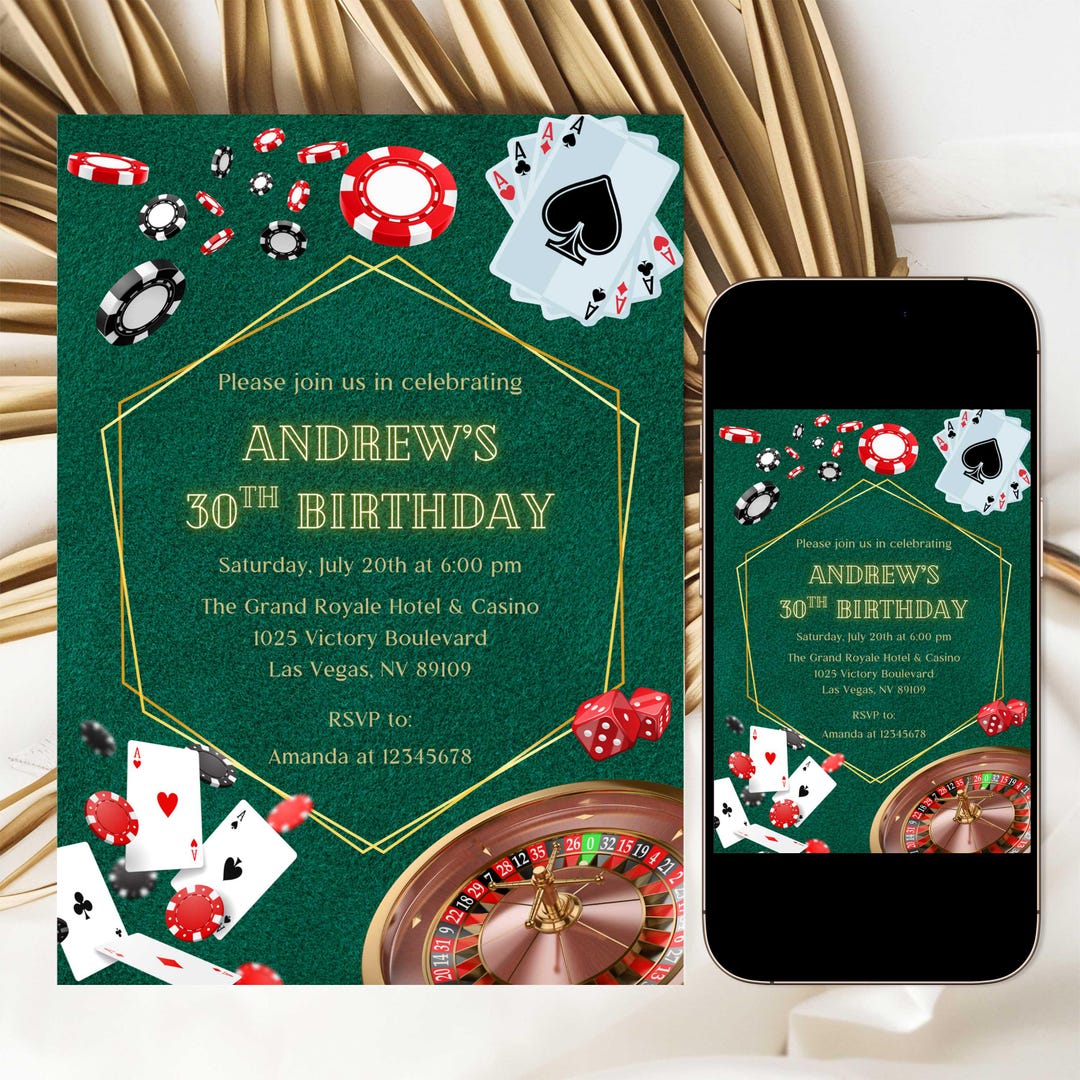 Casino Birthday Party Invitation, Editable 21st 30th 40th 50th Poker ...