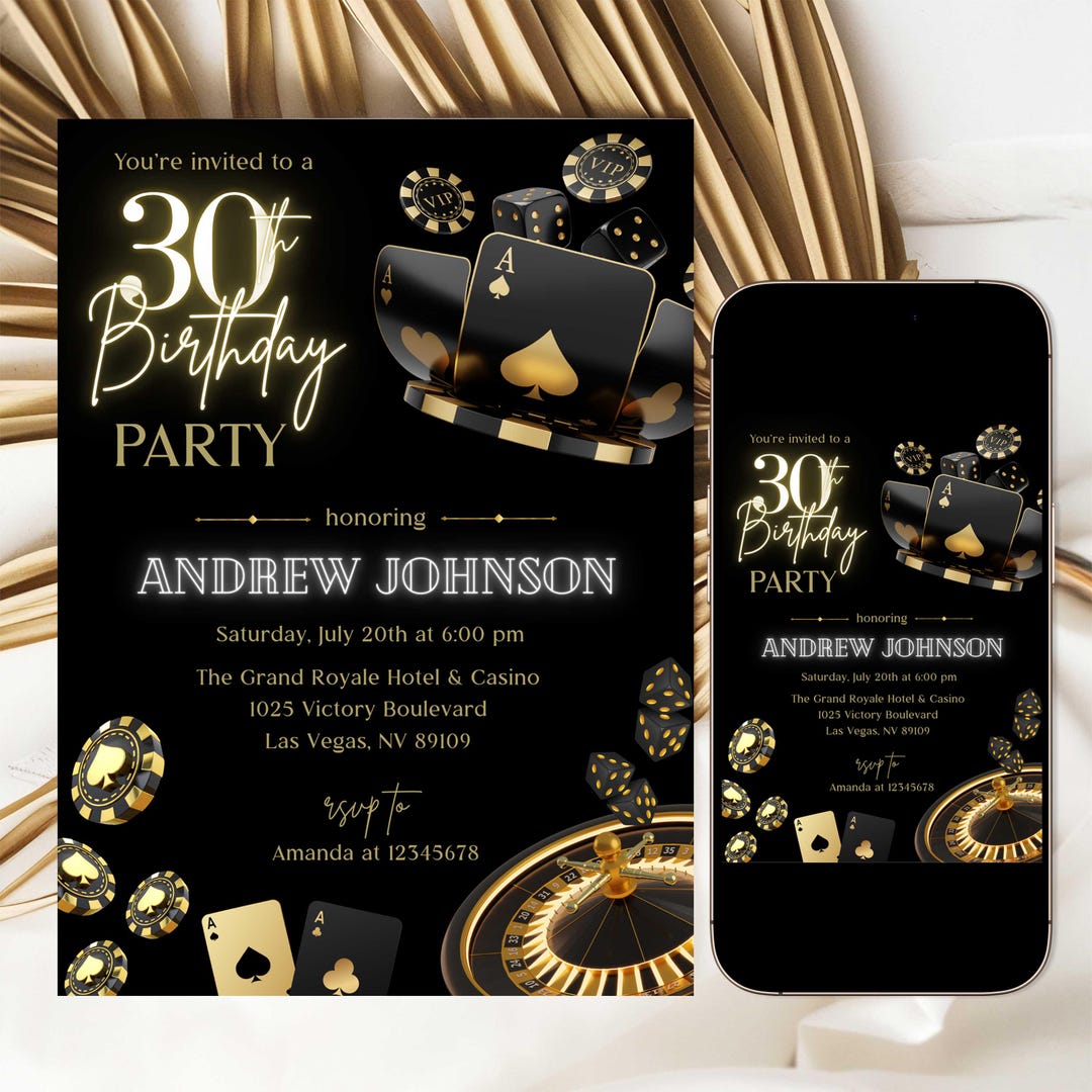 Casino Birthday Invitation Template, 21st 30th 40th 50th Poker Party ...