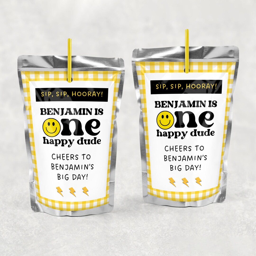 Printable One Happy Dude Juice Pouch Label, Editable One Happy Dude ...