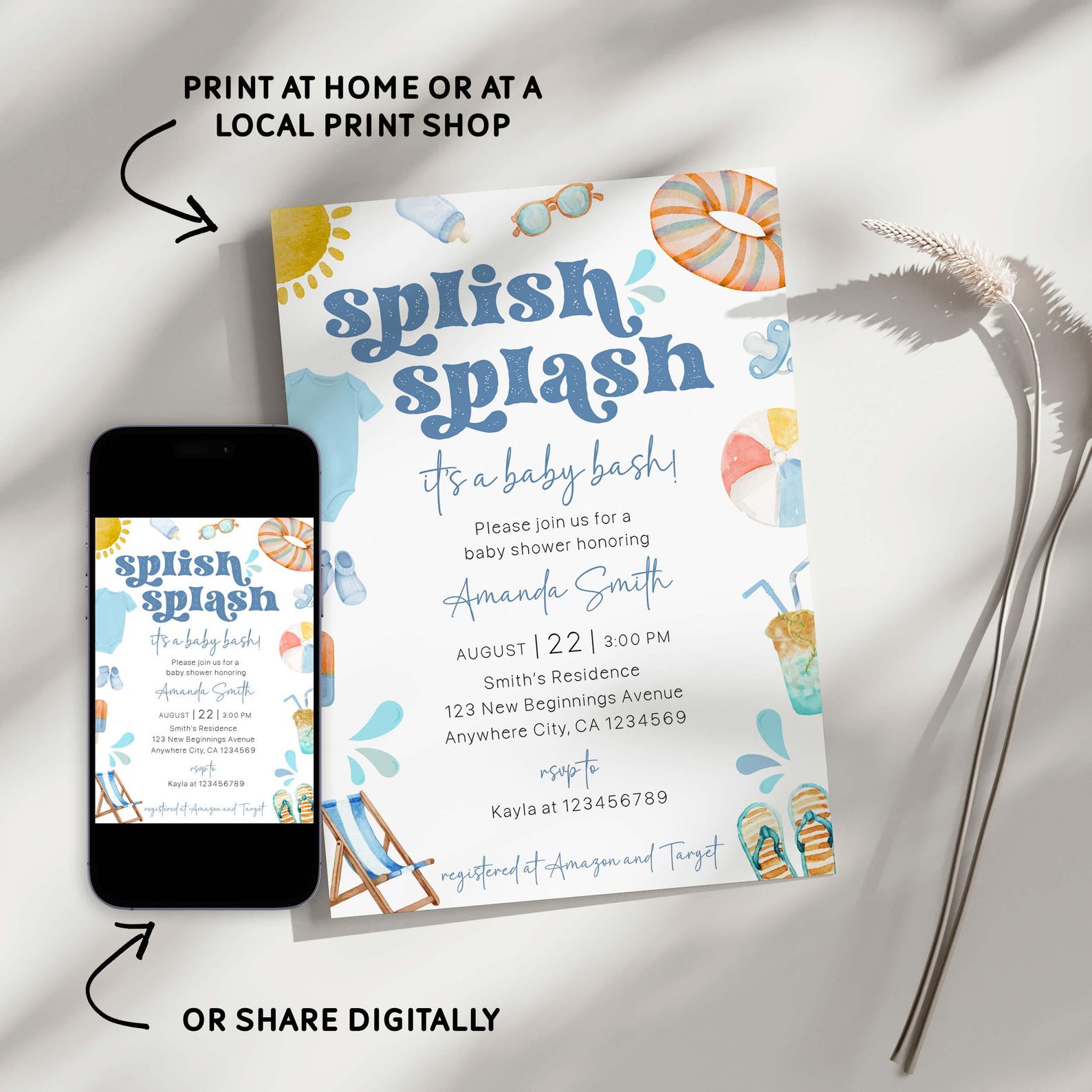 Splish Splash Baby Shower Invitation Bundle, Summer Beach Baby Bash ...