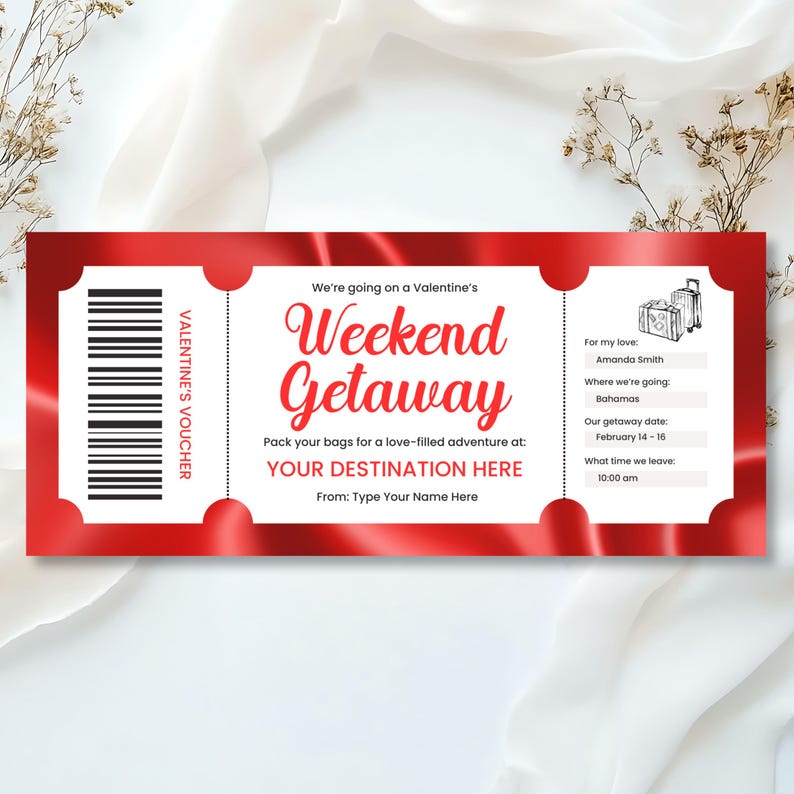 Editable Valentines Weekend Getaway Gift Voucher, Surprise Trip Voucher ...