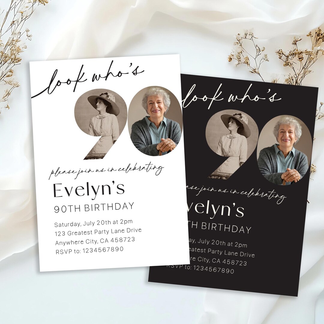 Editable 90th Birthday Invitation, Look Who's 90 Birthday Invitation ...