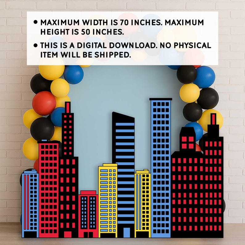 Printable Cityscape Buildings Decor Cutout, Superhero Party Backdrop ...