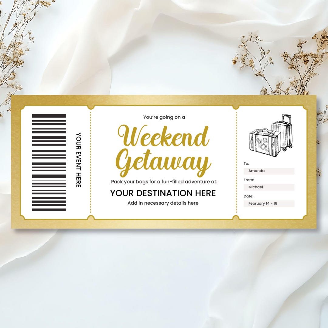 Editable Weekend Getaway Gift Voucher, Printable Weekend Away Surprise ...