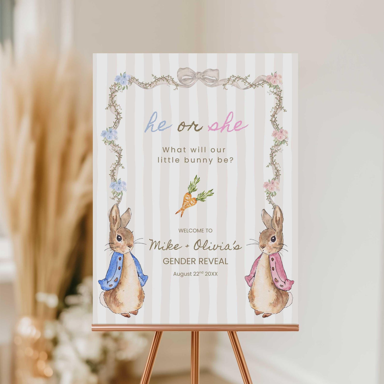 Peter Rabbit Gender Reveal Welcome Sign, He or She Boy or Girl, Pink ...