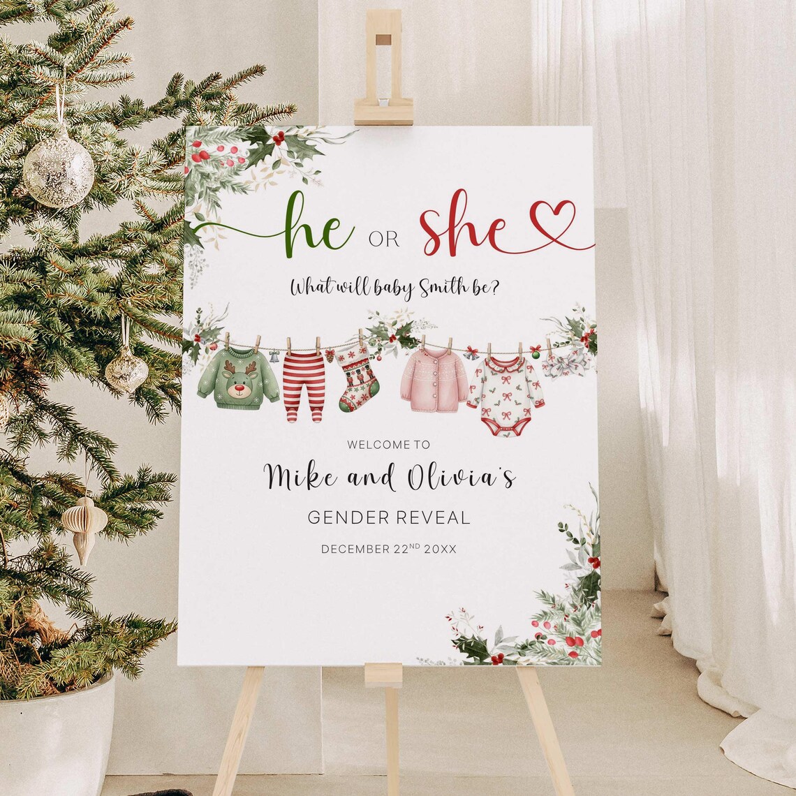 Christmas Gender Reveal Welcome Sign, Santa Baby Poster (digital ...