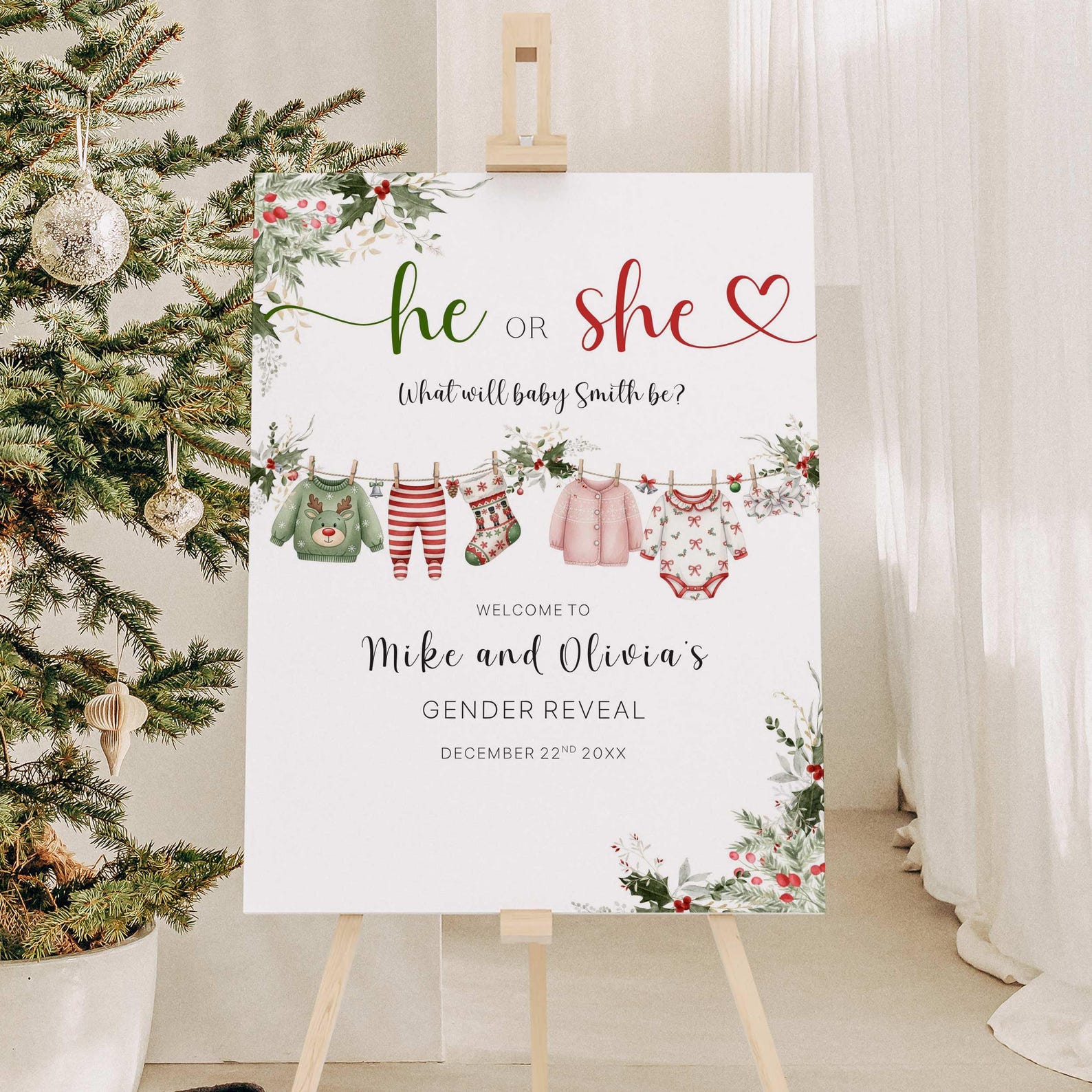 Christmas Gender Reveal Welcome Sign, Santa Baby Poster (digital ...