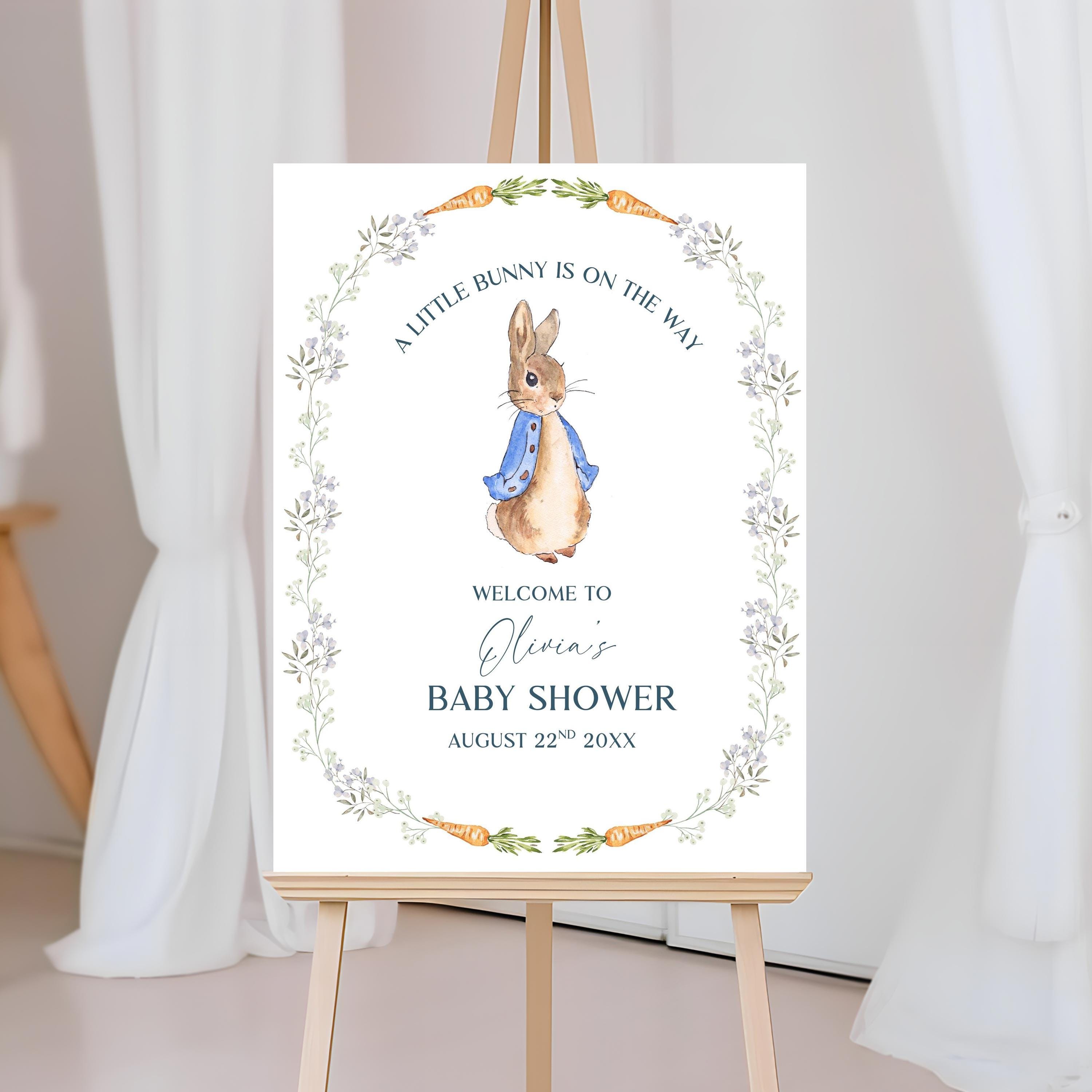 Peter Rabbit Baby Shower Welcome Sign Blue, A Little Bunny is on the ...