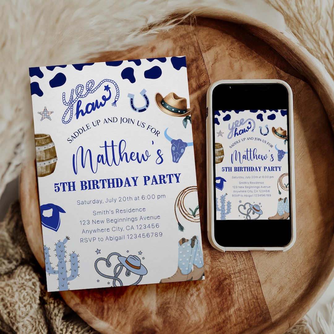 Cowboy Kids Birthday Invitation, Editable Rodeo Birthday Invitation Boy ...