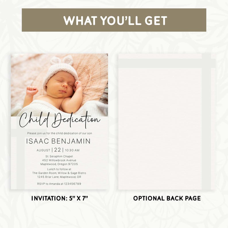 Child Dedication Invitation With Photo, Minimalist Child Dedication ...