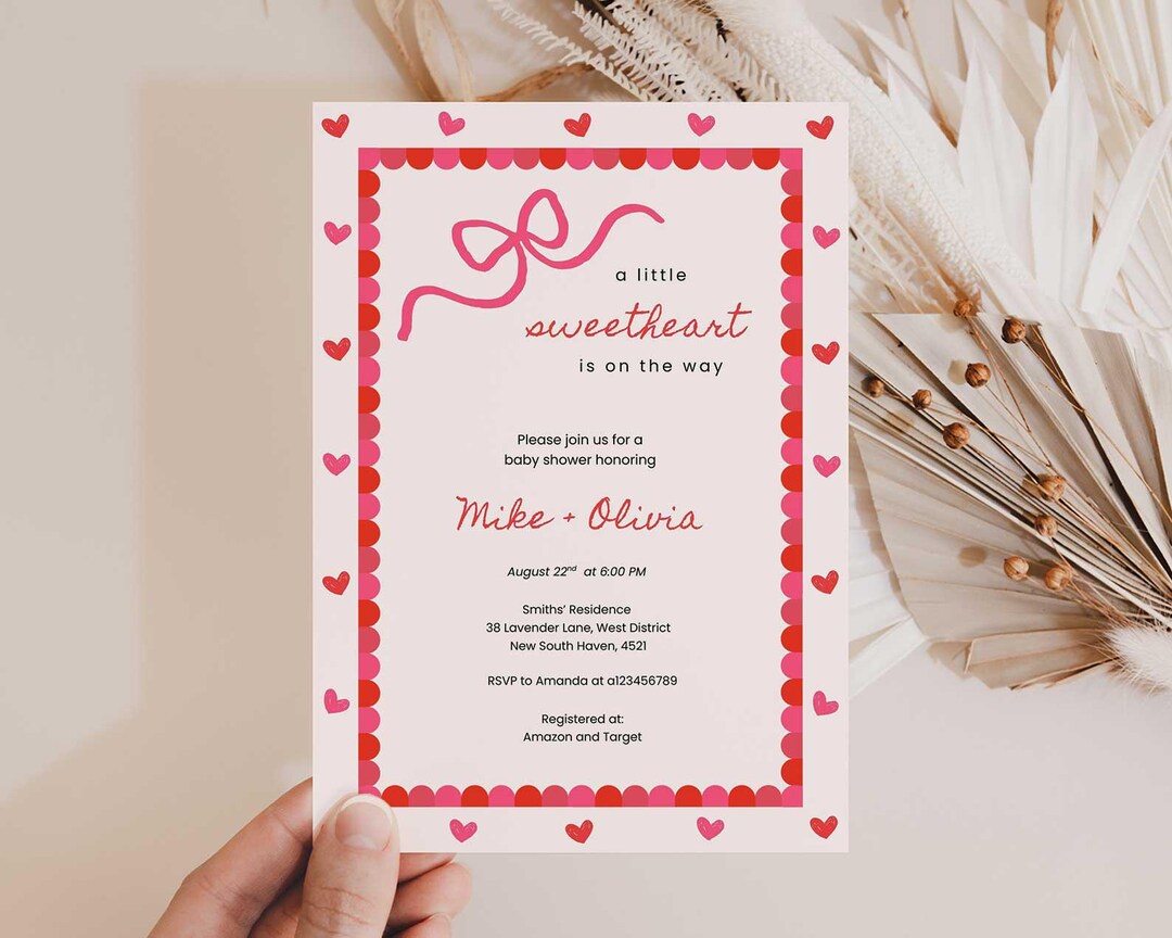A Little Sweetheart is on the Way Invitation, Valentine Theme Baby ...