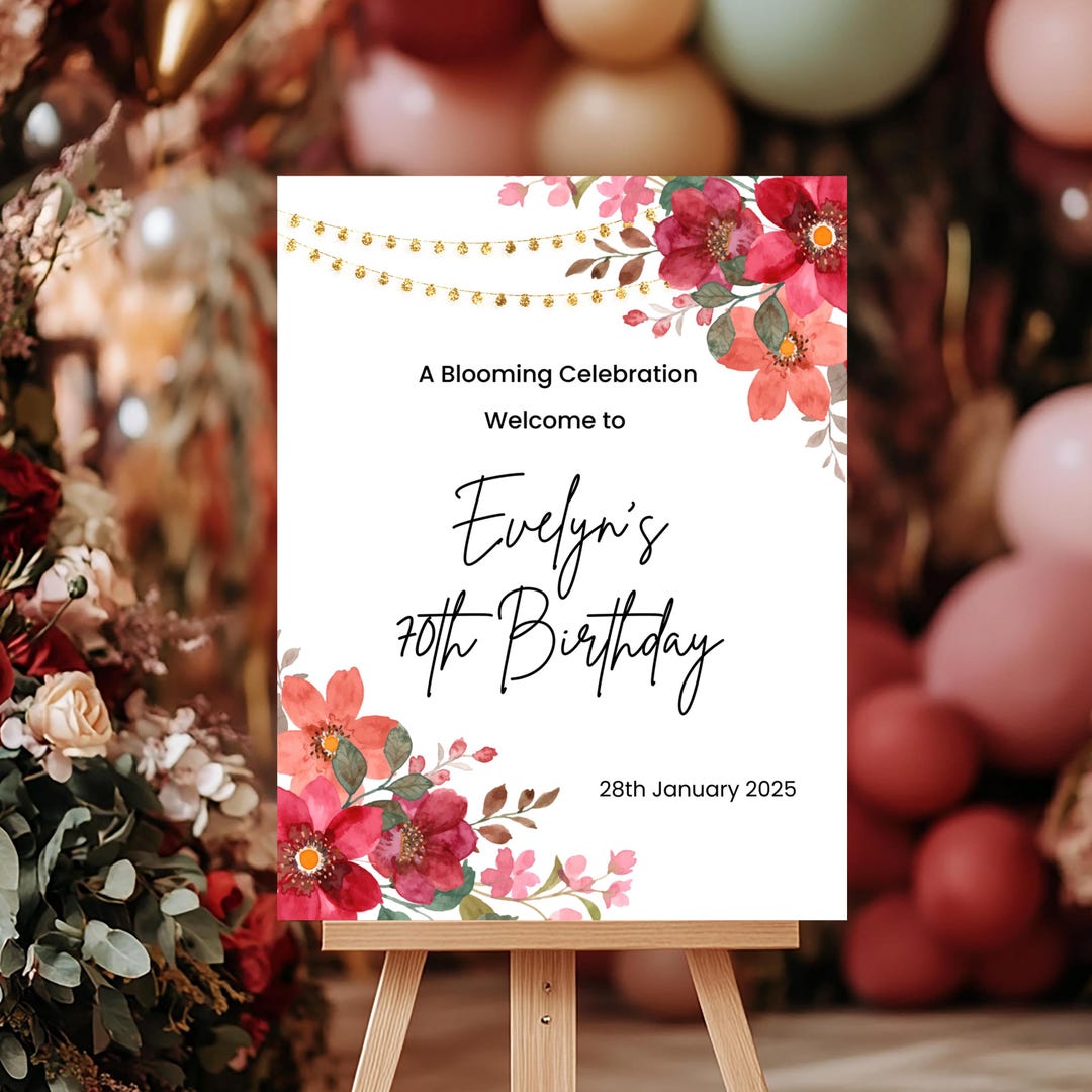 Adult Birthday Welcome Sign, Elegant Minimalist Floral Welcome Birthday ...