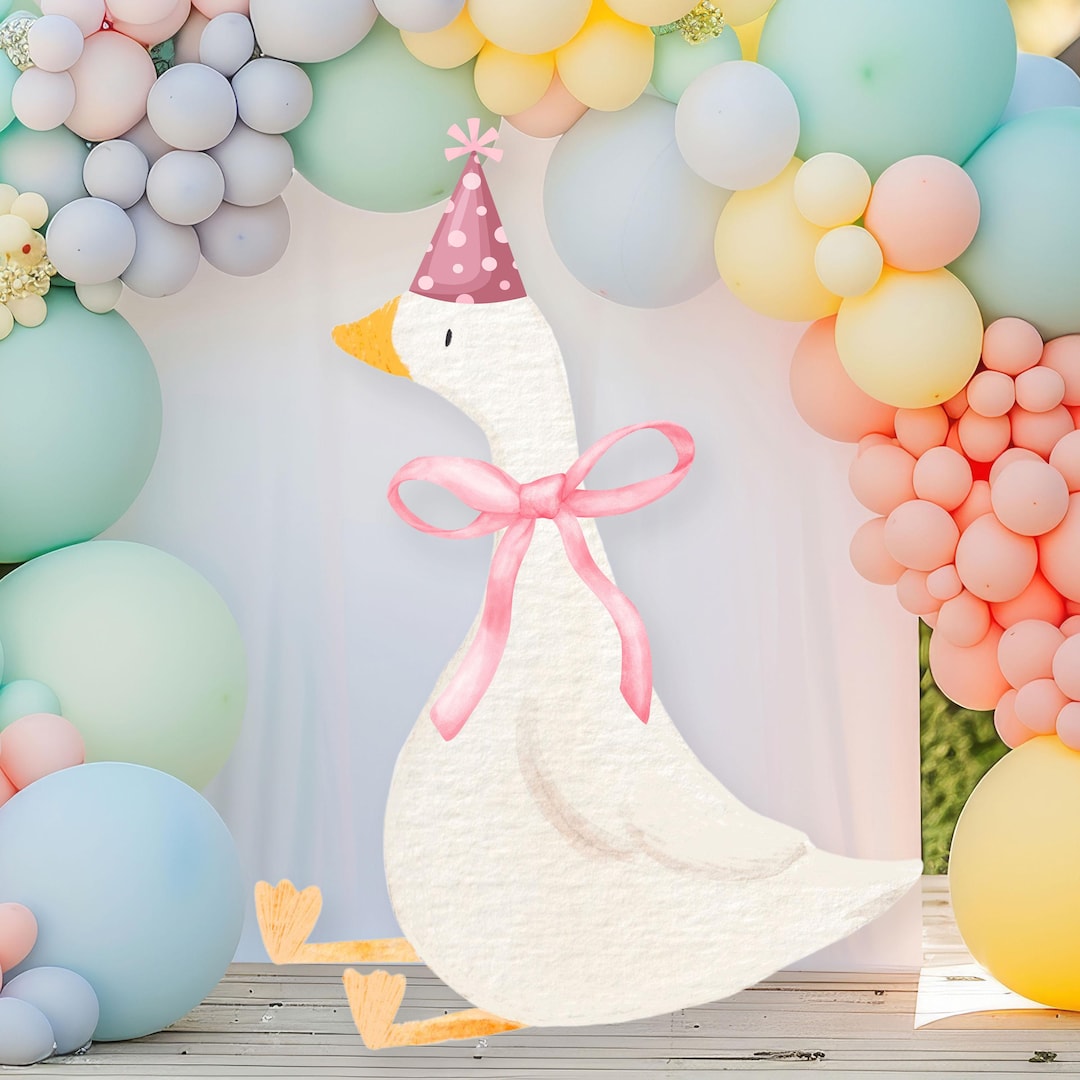 Printable One Silly Goose Big Decor Cutout, Goose With Pink Party Hat ...