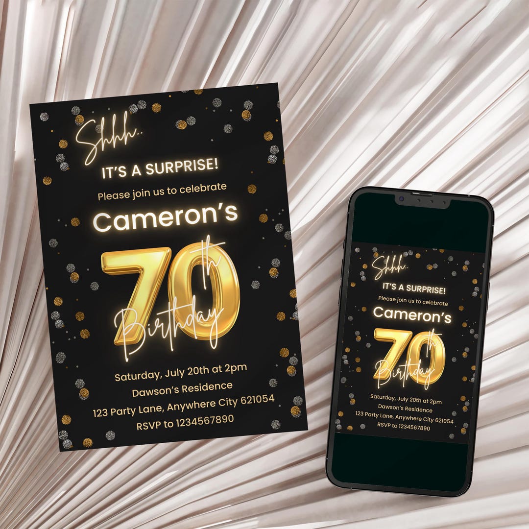 70th Birthday Surprise Invitation, Shhh... It's a Surprise 70th ...