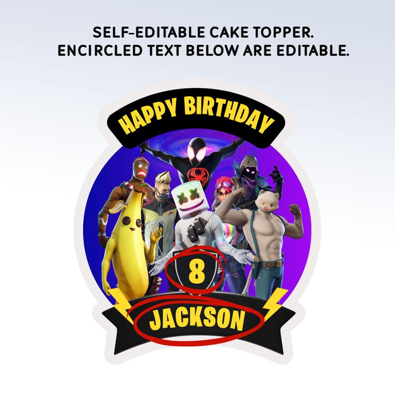 Fort Game Cake Topper, Editable Fort Game Birthday Cake Topper ...