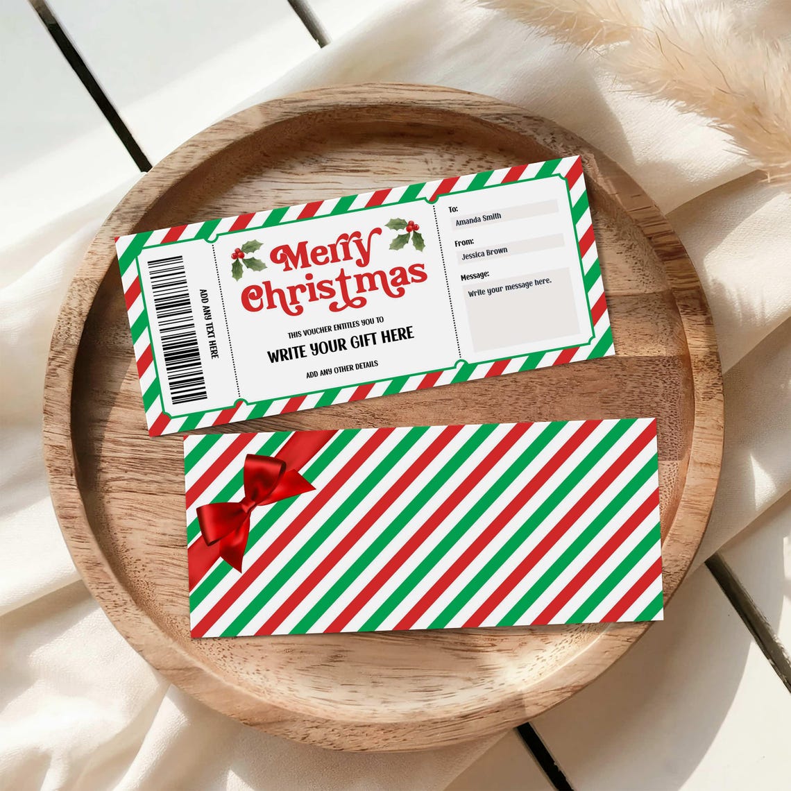 Christmas Gift Voucher Template, Editable Holiday Ticket (digital ...