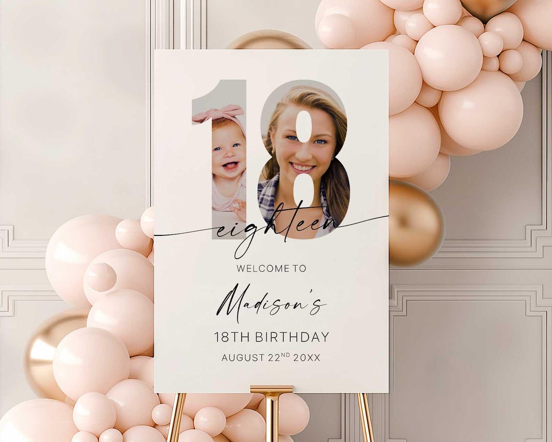 18th Birthday Welcome Sign With Photo, Minimalist 18th Birthday Party ...
