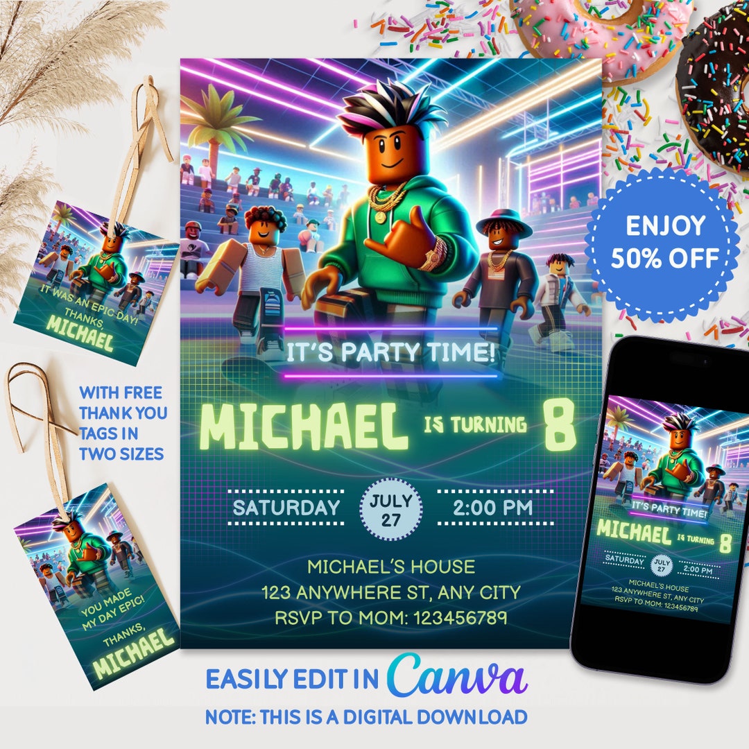 Editable Roblox Birthday Invitation, Roblox Birthday, Digital Roblox ...
