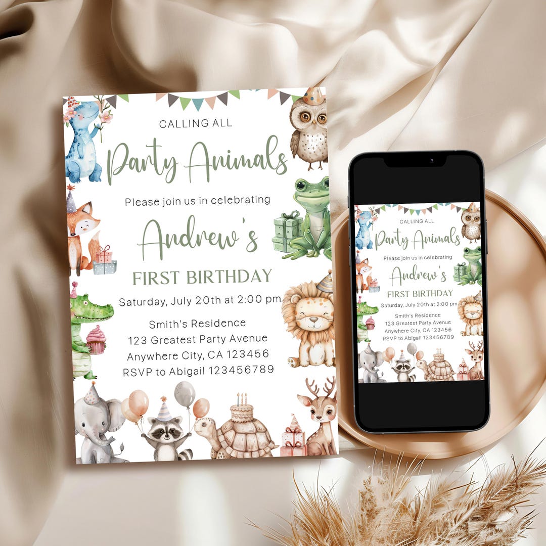 Editable Party Animals Birthday Invitation, Calling All Party Animals ...