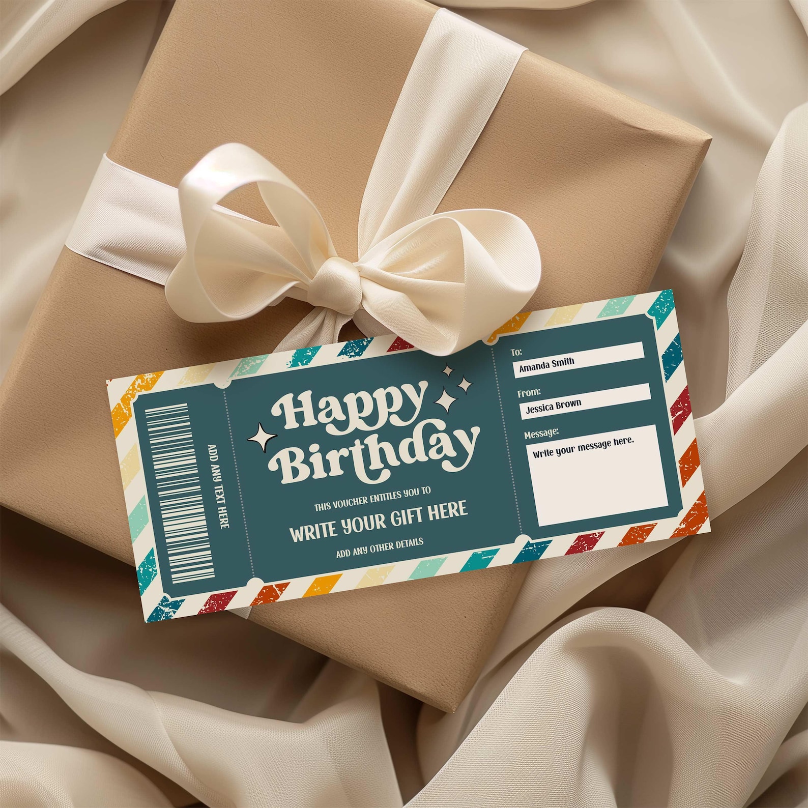 Retro Birthday Gift Voucher Template: Editable Coupon Ticket (digital ...