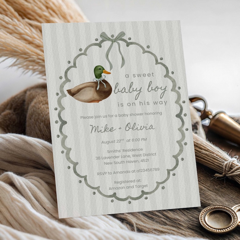 Mallard Duck Baby Shower Invitation, Hunting Duck Theme Boy Shower ...