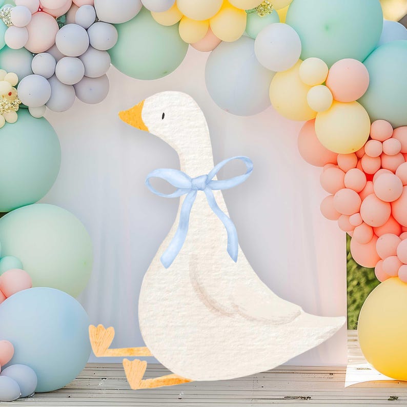 Printable One Silly Goose Big Decor Cutout, Goose With Blue Bow Cutout ...