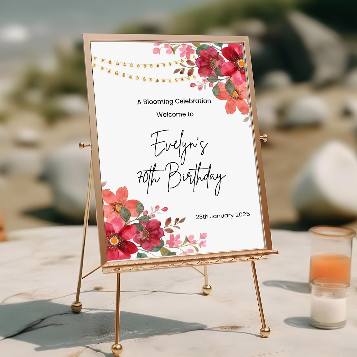 Adult Birthday Welcome Sign, Elegant Minimalist Floral Welcome Birthday ...