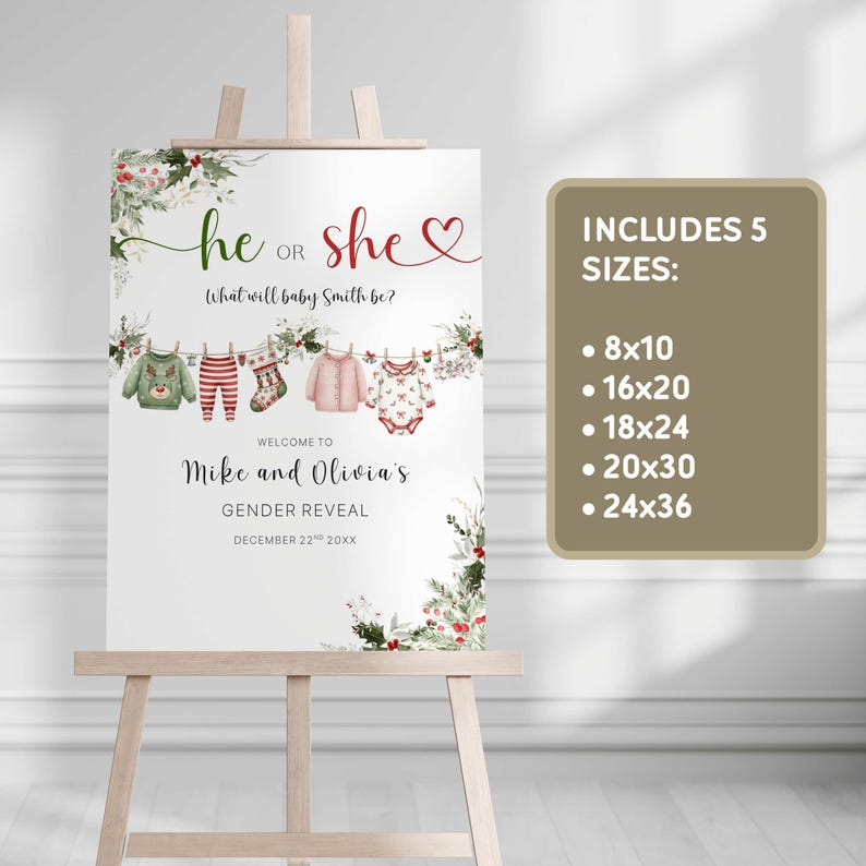 Christmas Gender Reveal Welcome Sign, Santa Baby Poster (digital ...