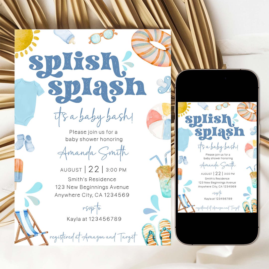 Splish Splash Baby Shower Invitation Boy, Summer Beach Baby Bash ...