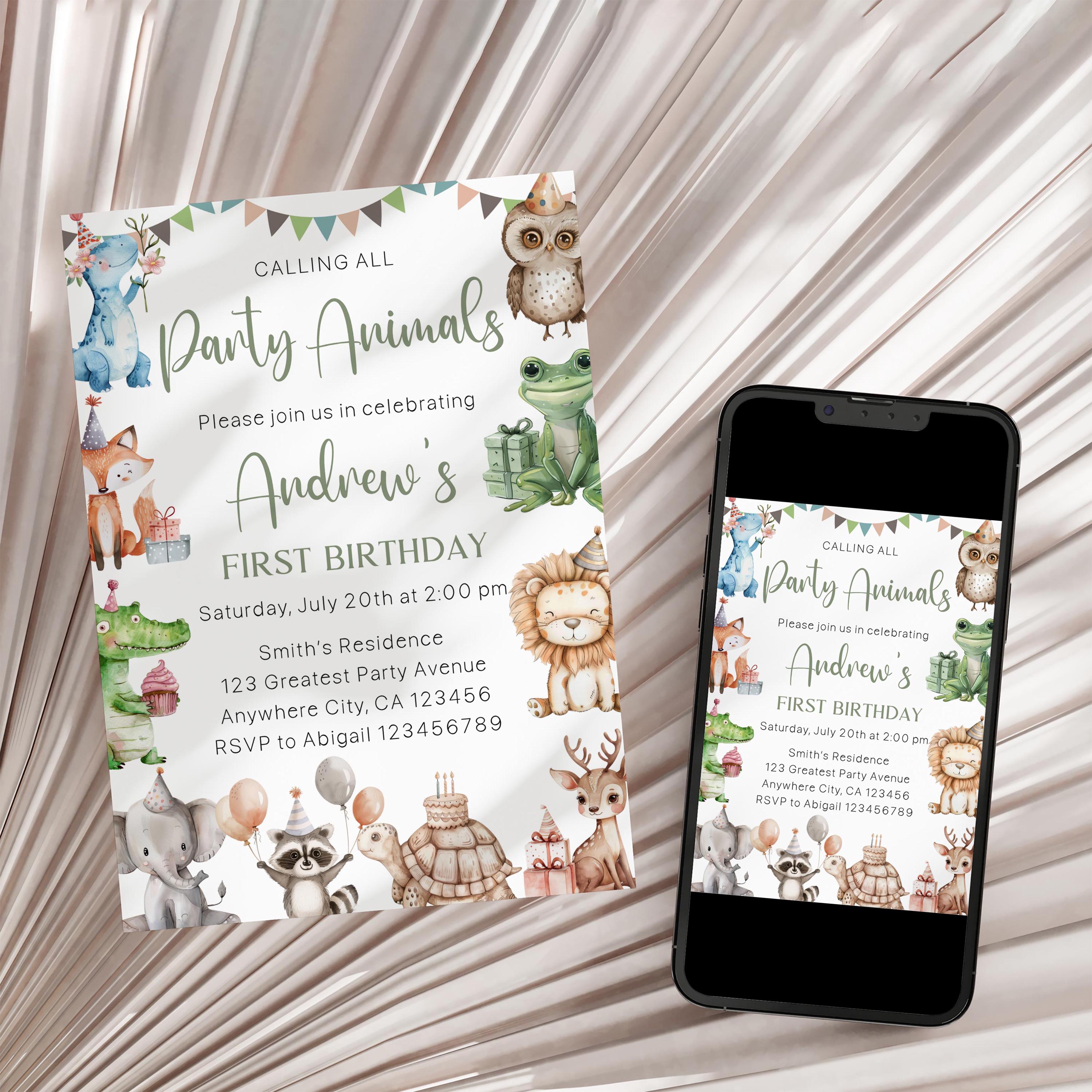 Editable Party Animals Birthday Invitation, Calling All Party Animals ...