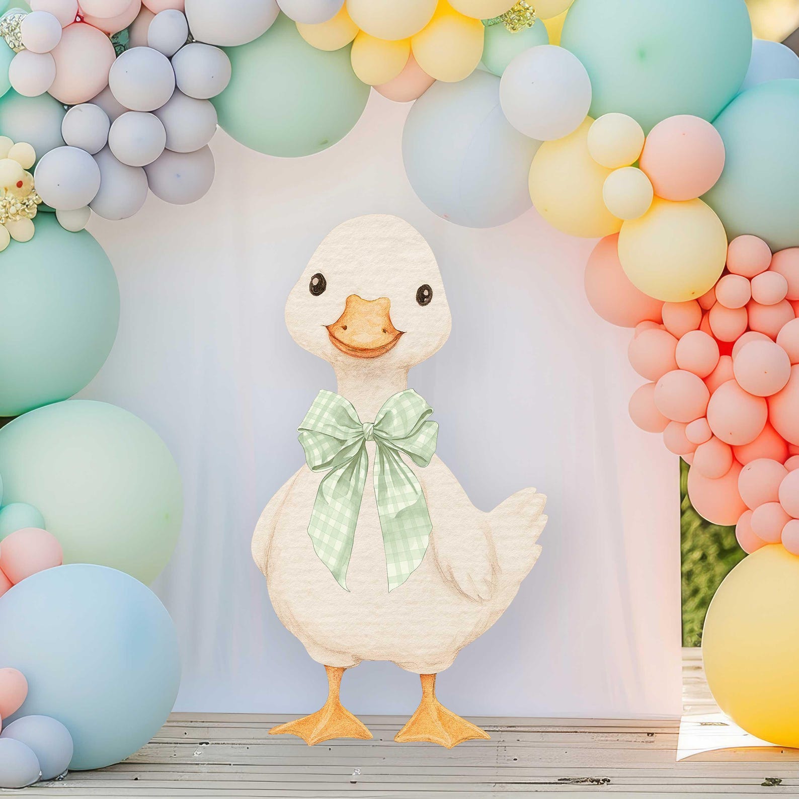 Printable Duck Big Decor Cutout, Baby Duck With Green Bow Party Prop ...