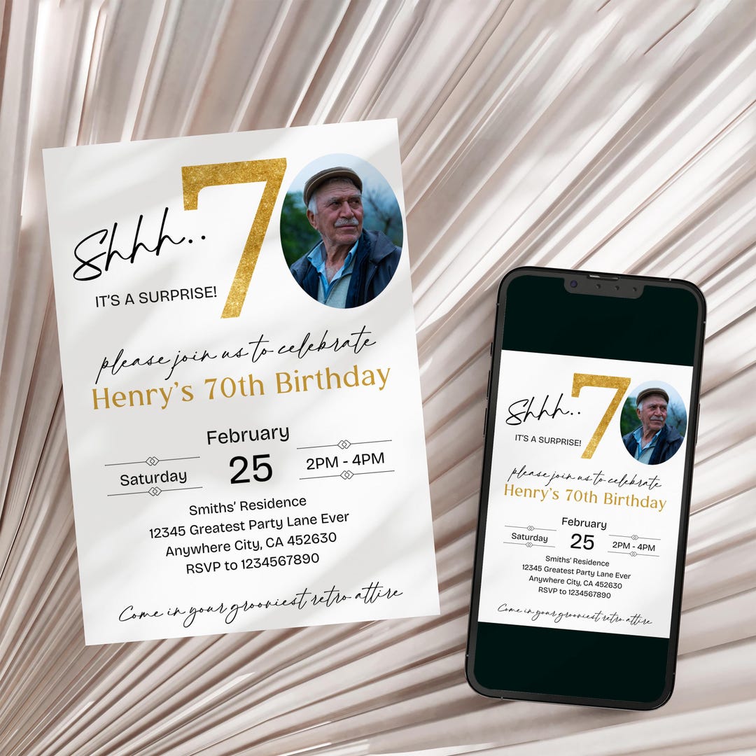 Editable 70th Surprise Birthday Invitation, Shhh It's a Surprise 70th ...