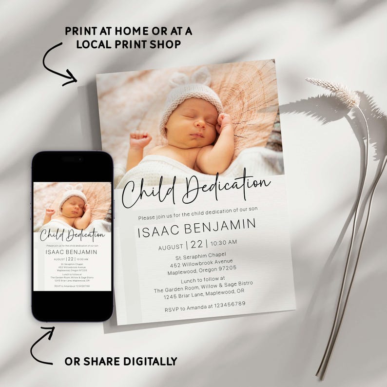 Child Dedication Invitation With Photo, Minimalist Child Dedication ...