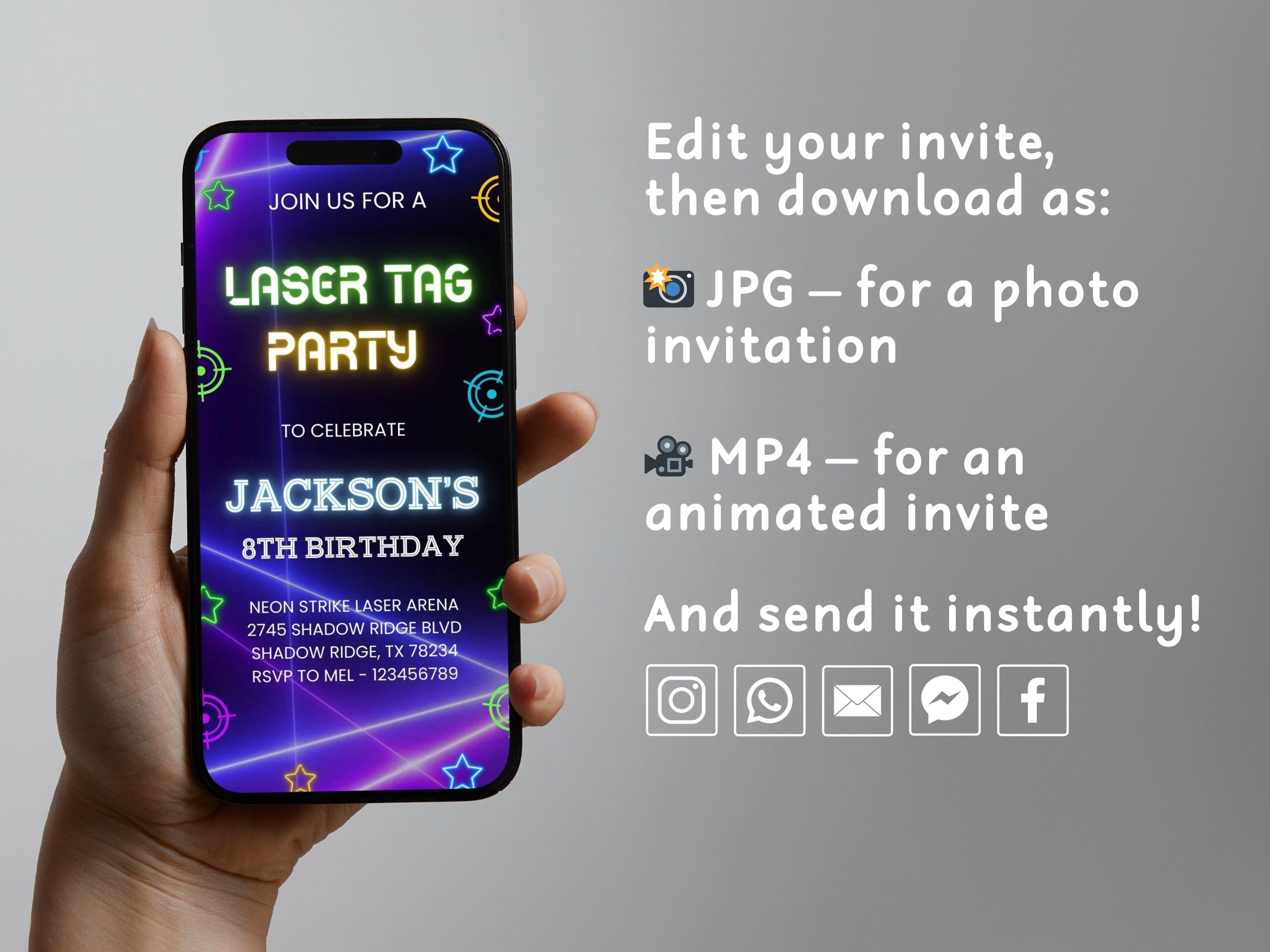 Laser Tag Birthday Digital Invitation, Laser Tag Party Invite, Animated ...