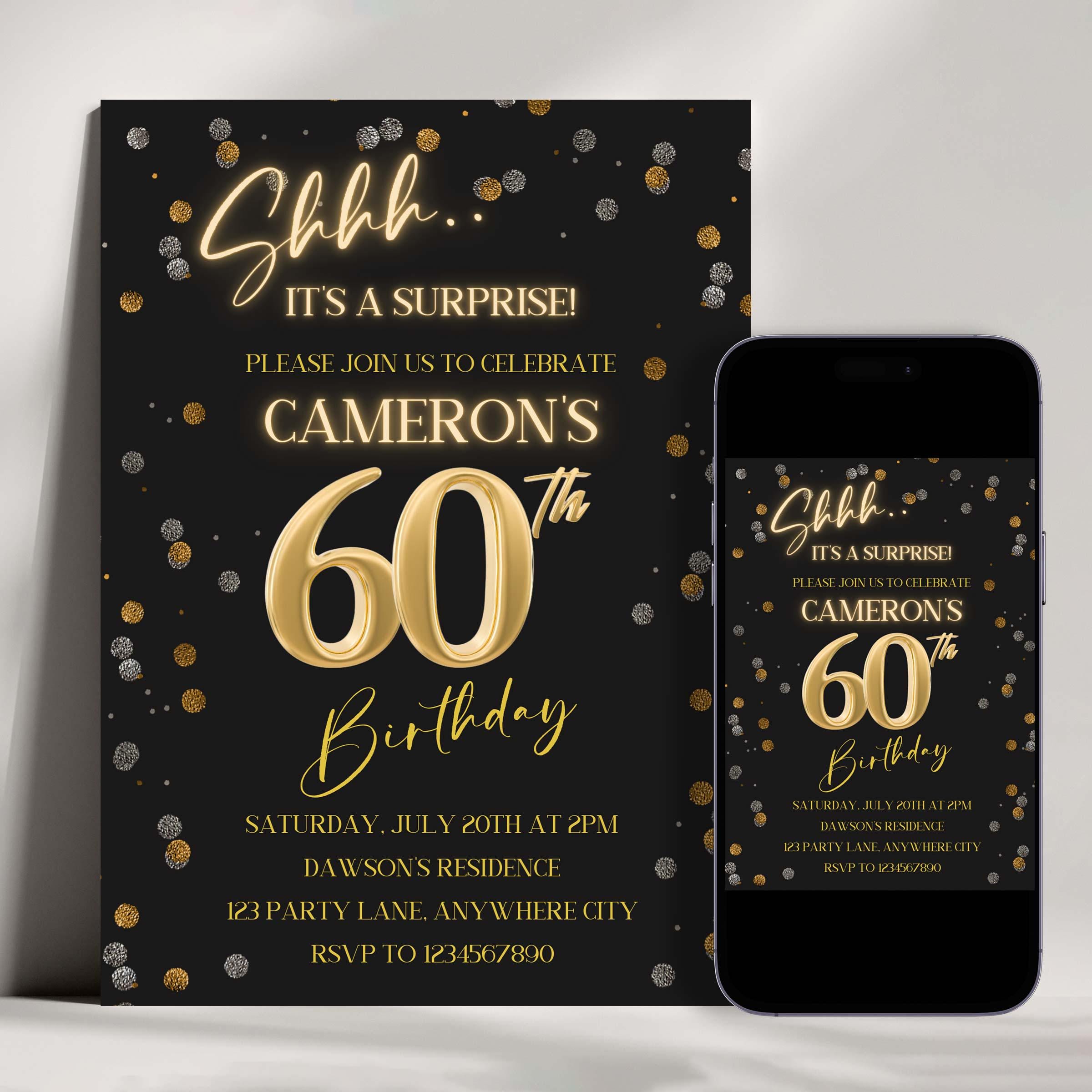 60th Birthday Surprise Invitation, Shhh... It's a Surprise 60th ...
