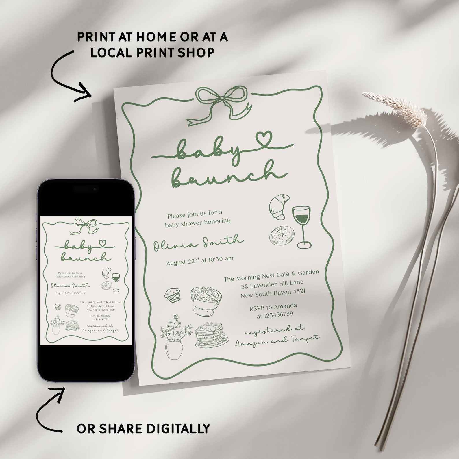 Baby Brunch Baby Shower Bundle, Editable Brunch Theme Template Set ...
