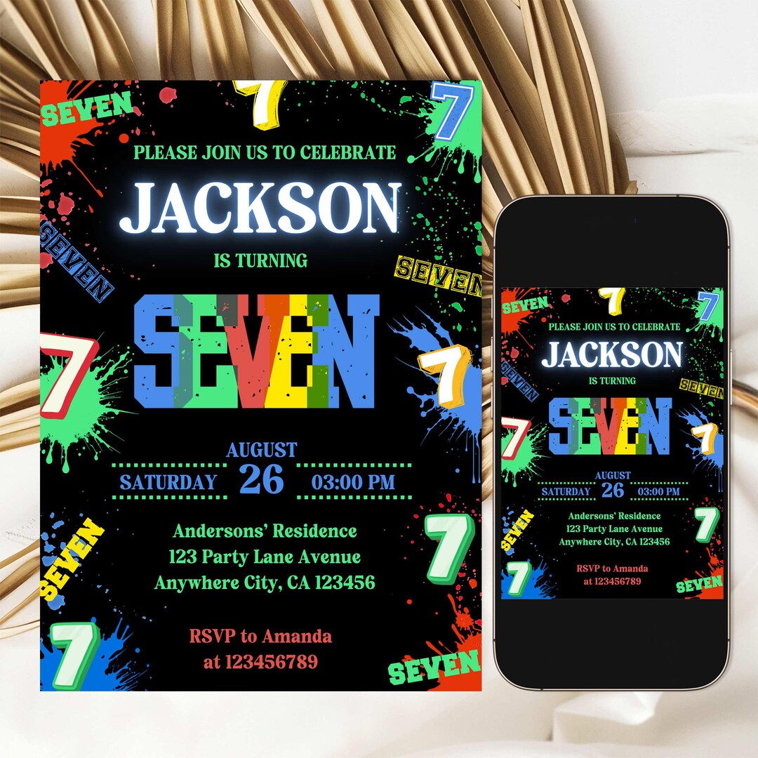 Editable 7th Birthday Invitation Boy Birthday Party Invite Numbers ...