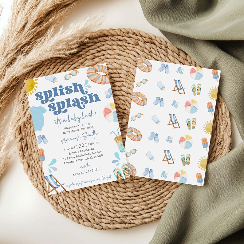 Splish Splash Baby Shower Invitation Boy, Summer Beach Baby Bash ...