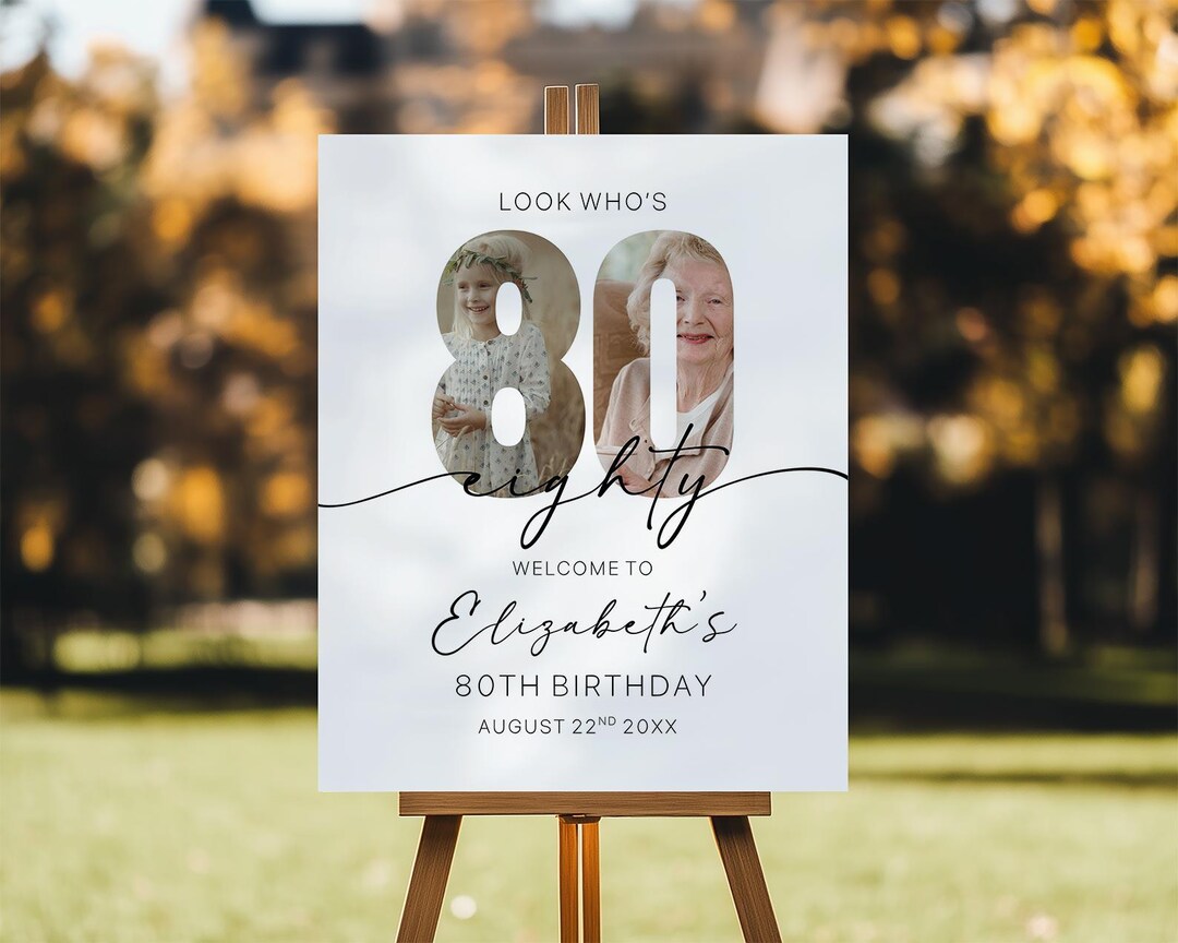 Editable 80th Birthday Welcome Sign With Photo, Minimalist 80th ...