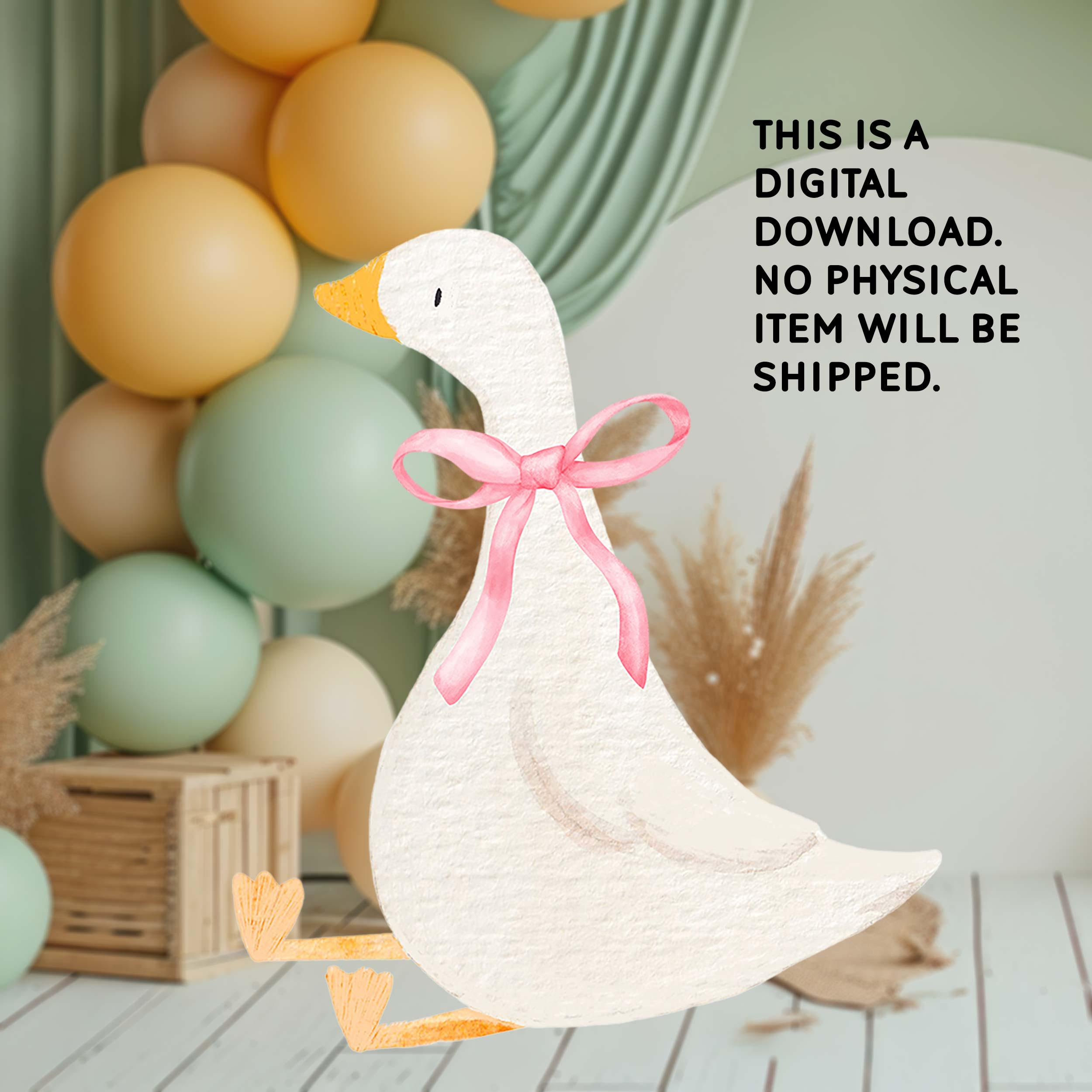 Printable One Silly Goose Big Decor Cutout, Goose With Pink Bow Cutout ...